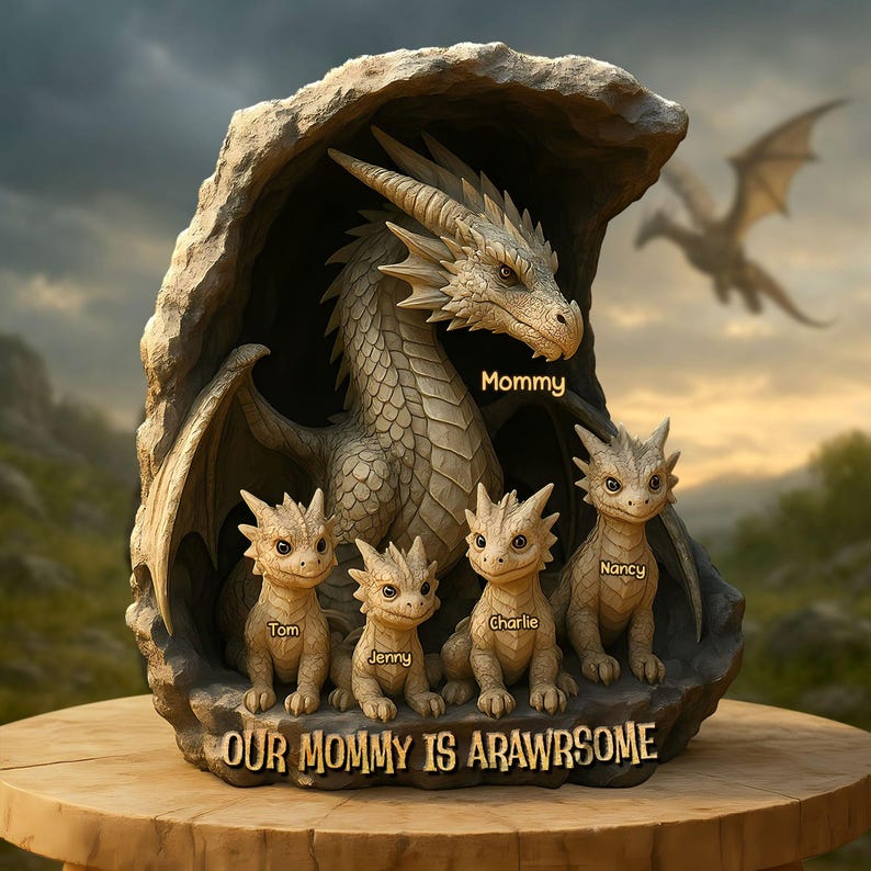 Personalized Dragon Mom 2D Flat Acrylic Plaque, Custom Name Mommy and ...