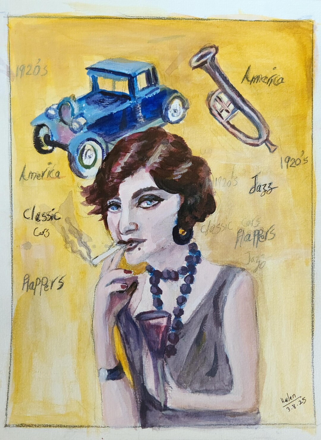 Wall Art Print. Modern Art- Flappers of 1920s. Acrylic on Paper. - Etsy