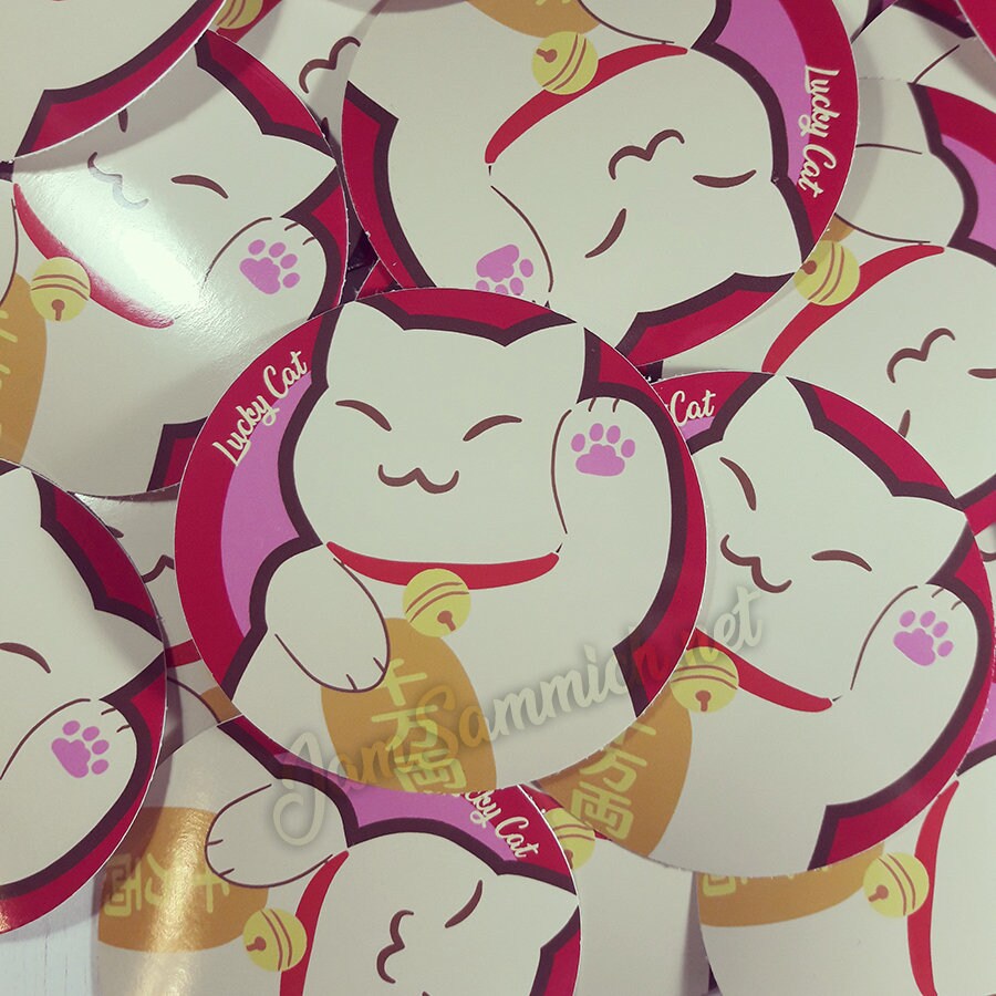 Lucky Cat 3 Circle Vinyl Sticker | Etsy