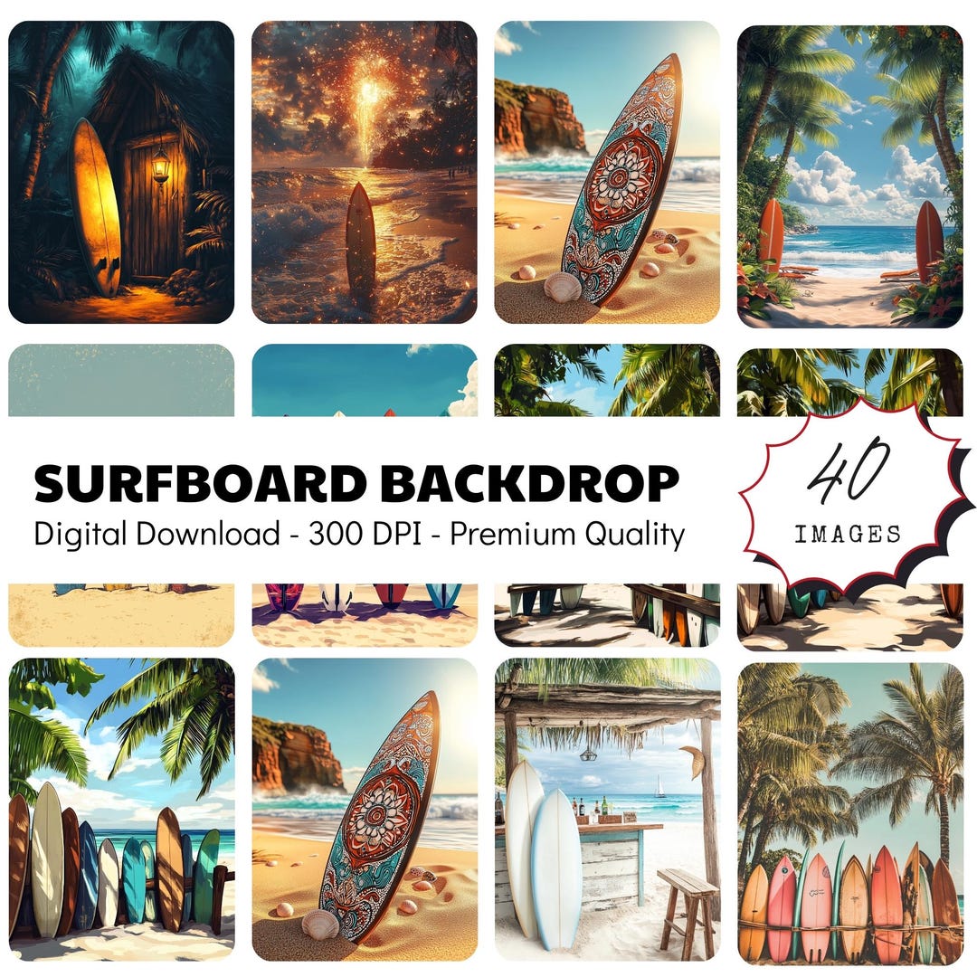 Surfing Backdrop Beach Backdrop Sport Digital Backdrop Tropical Beach ...