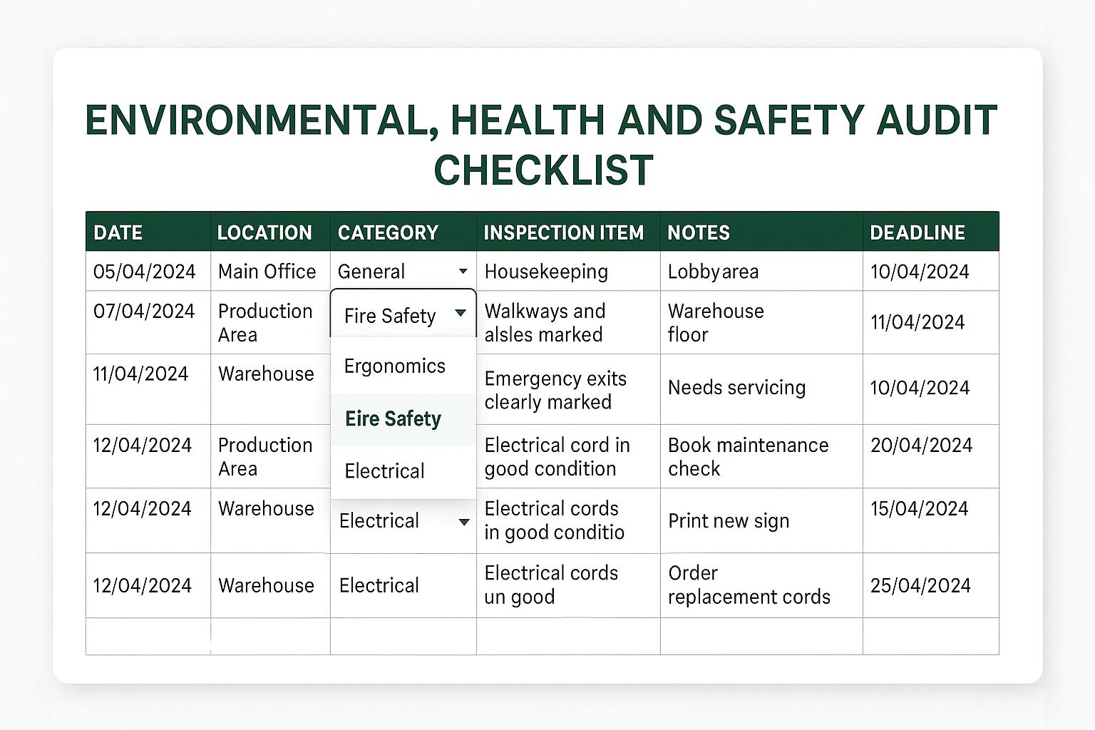 Safety Audit Checklist Template | Printable Health and Safety ...
