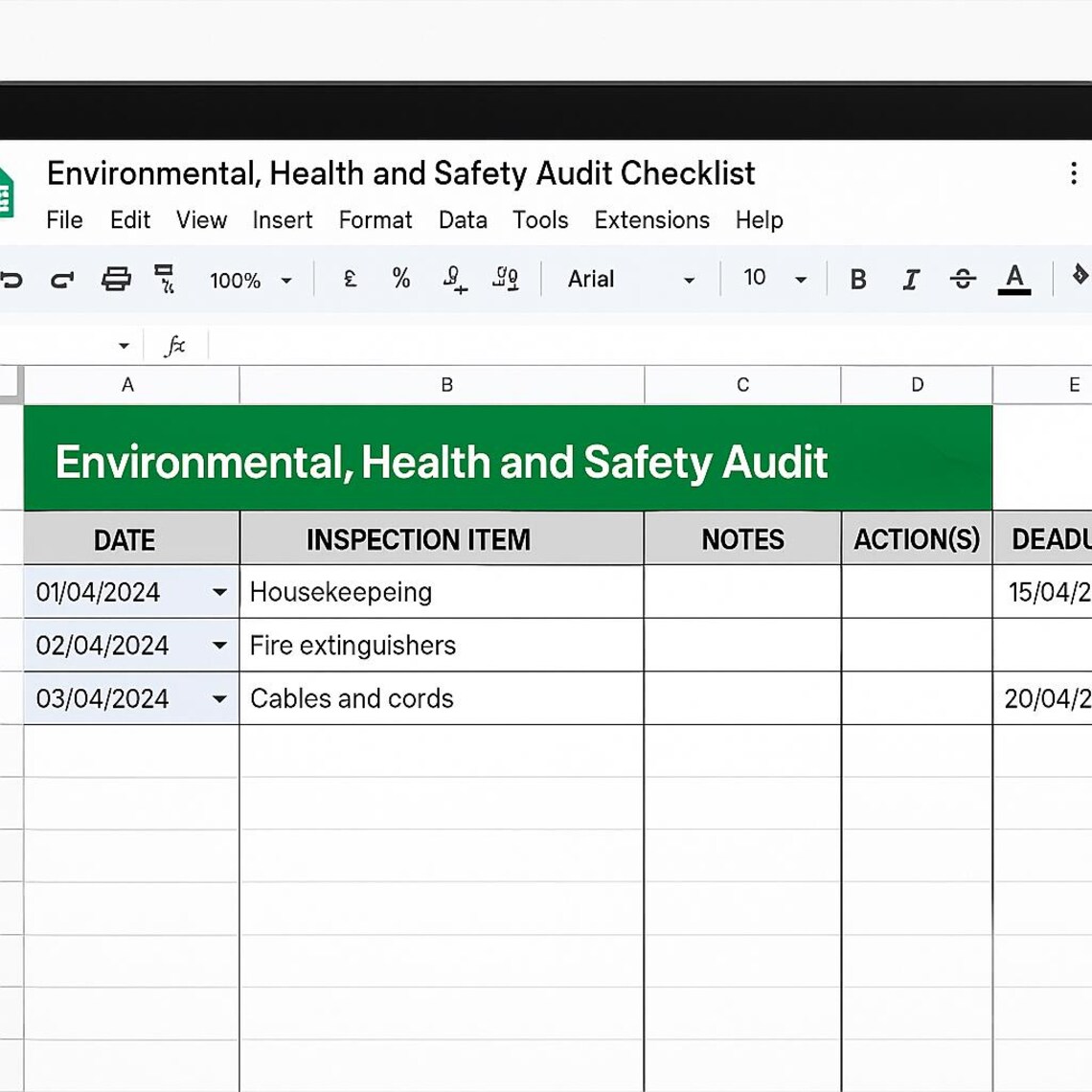 Safety Audit Checklist Template | Printable Health and Safety ...