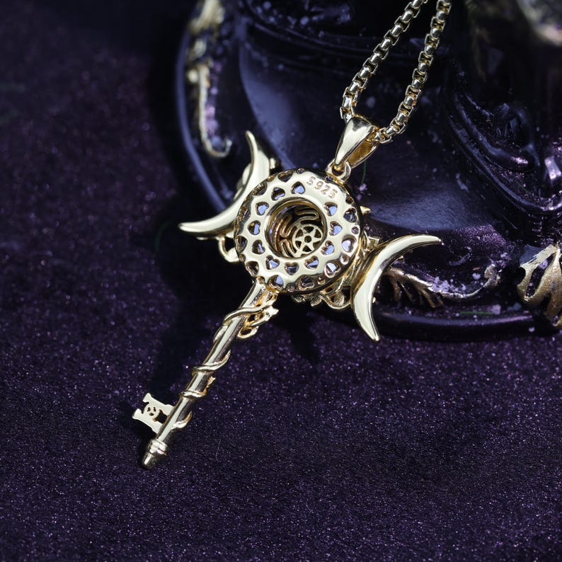 Hecate Key Necklace – Triple Goddess Wheel Pendant – 925 Sterling ...