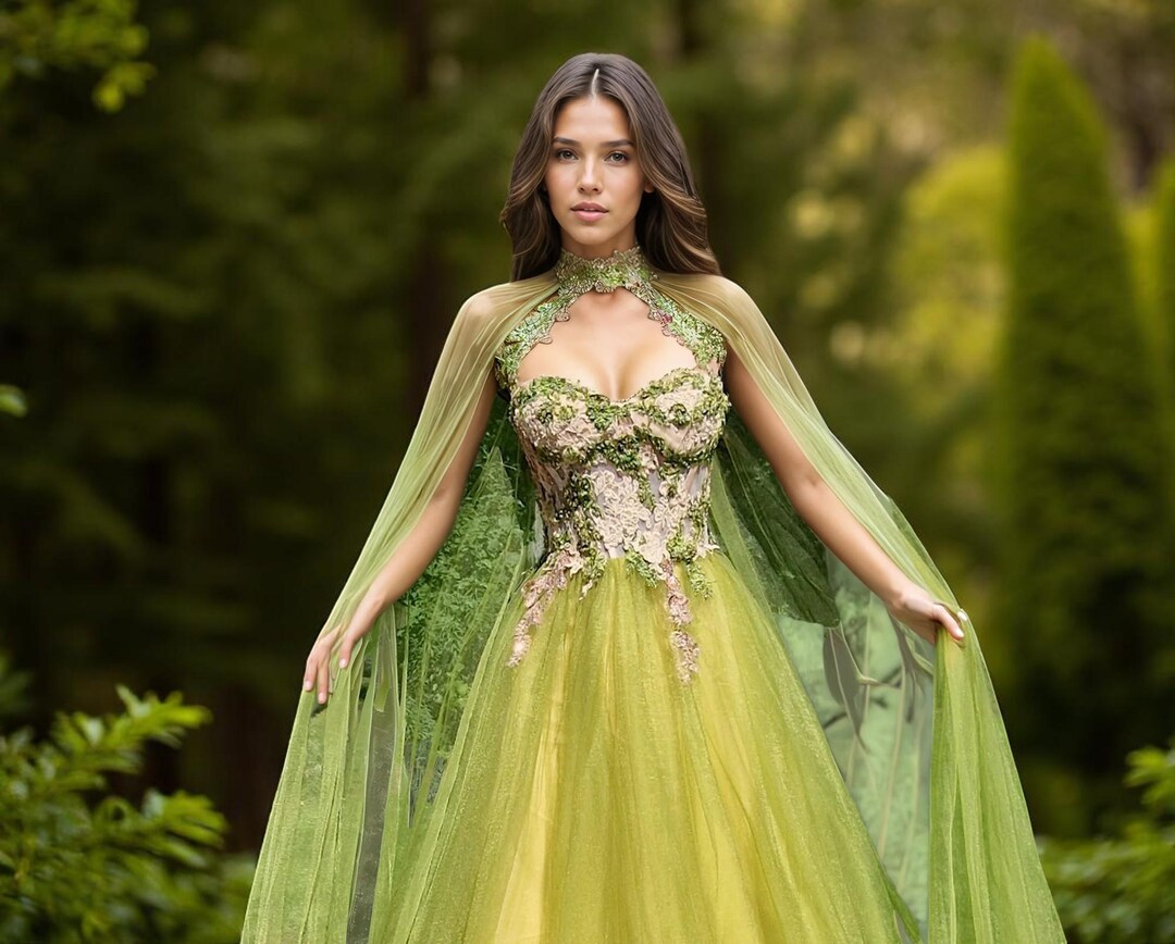 Green Fantasy Prom Tulle Dress,fairy Elven Prom Dress,larp Alternative ...