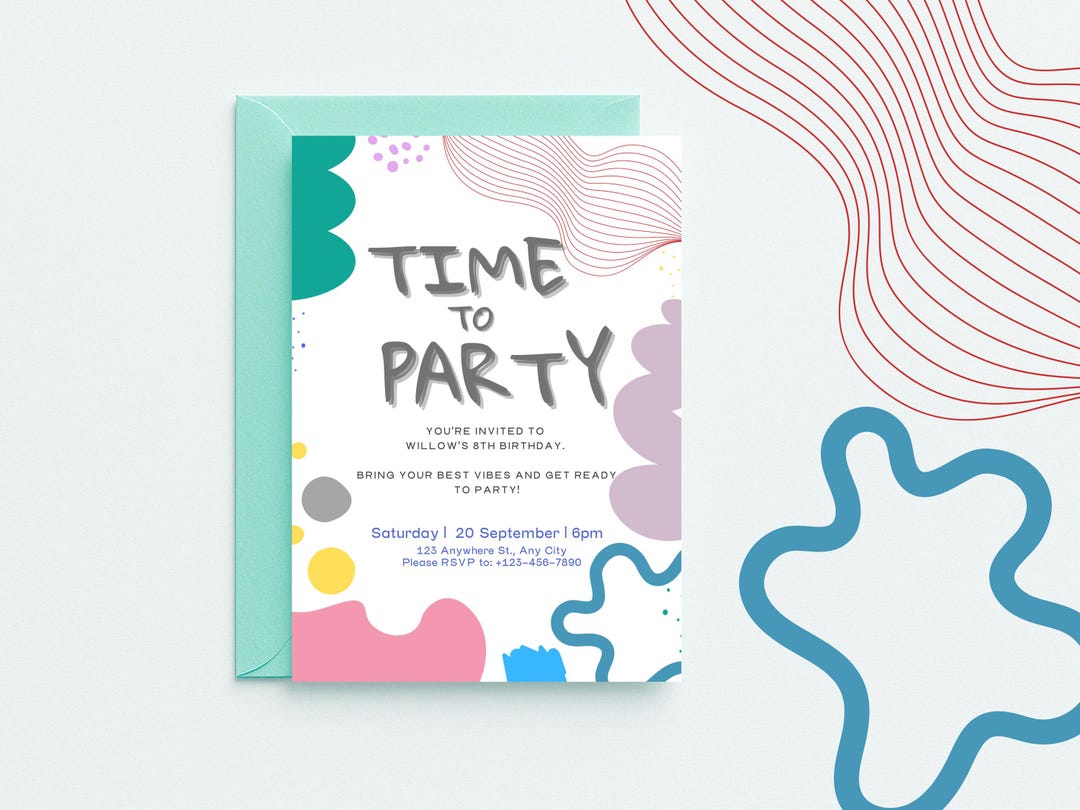 Colorful Modern Birthday Invitation, Editable Canva Template, Printable ...