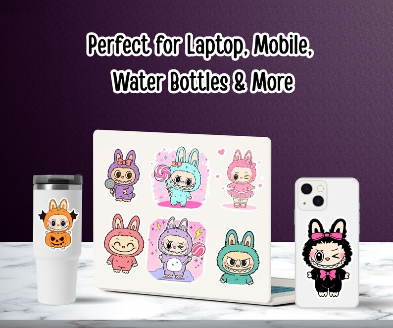 Labubu Stickers Bundle, 40+ Labubu Stickers, Kawaii Bunny Halloween ...