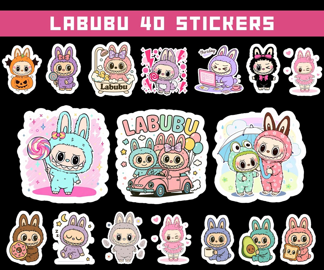 Labubu Stickers Bundle, 40+ Labubu Stickers, Kawaii Bunny Halloween ...