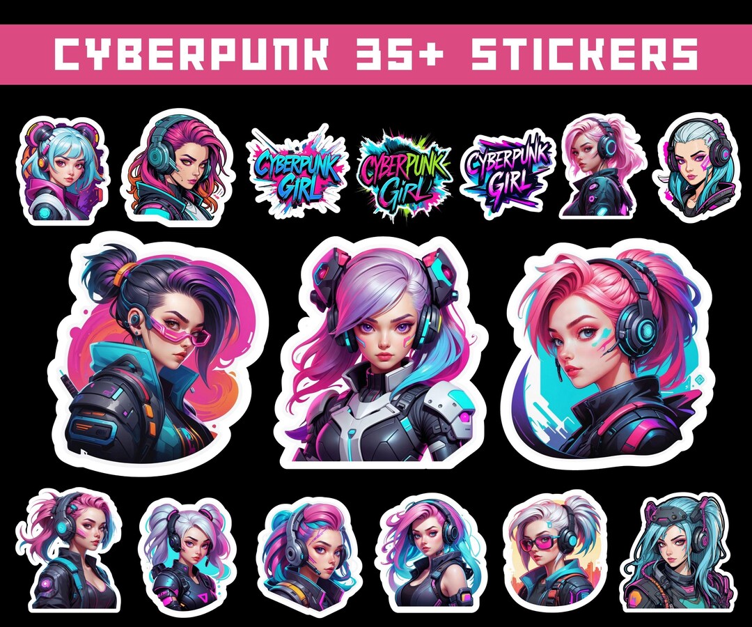 Cyberpunk Stickers Bundle, 35+ Digital PNG Stickers, Cyperpunk PNG ...