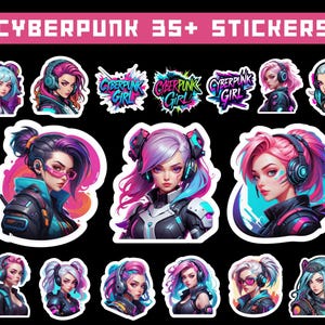 Cyberpunk Stickers Bundle, 35+ Digital PNG Stickers, Cyperpunk PNG ...