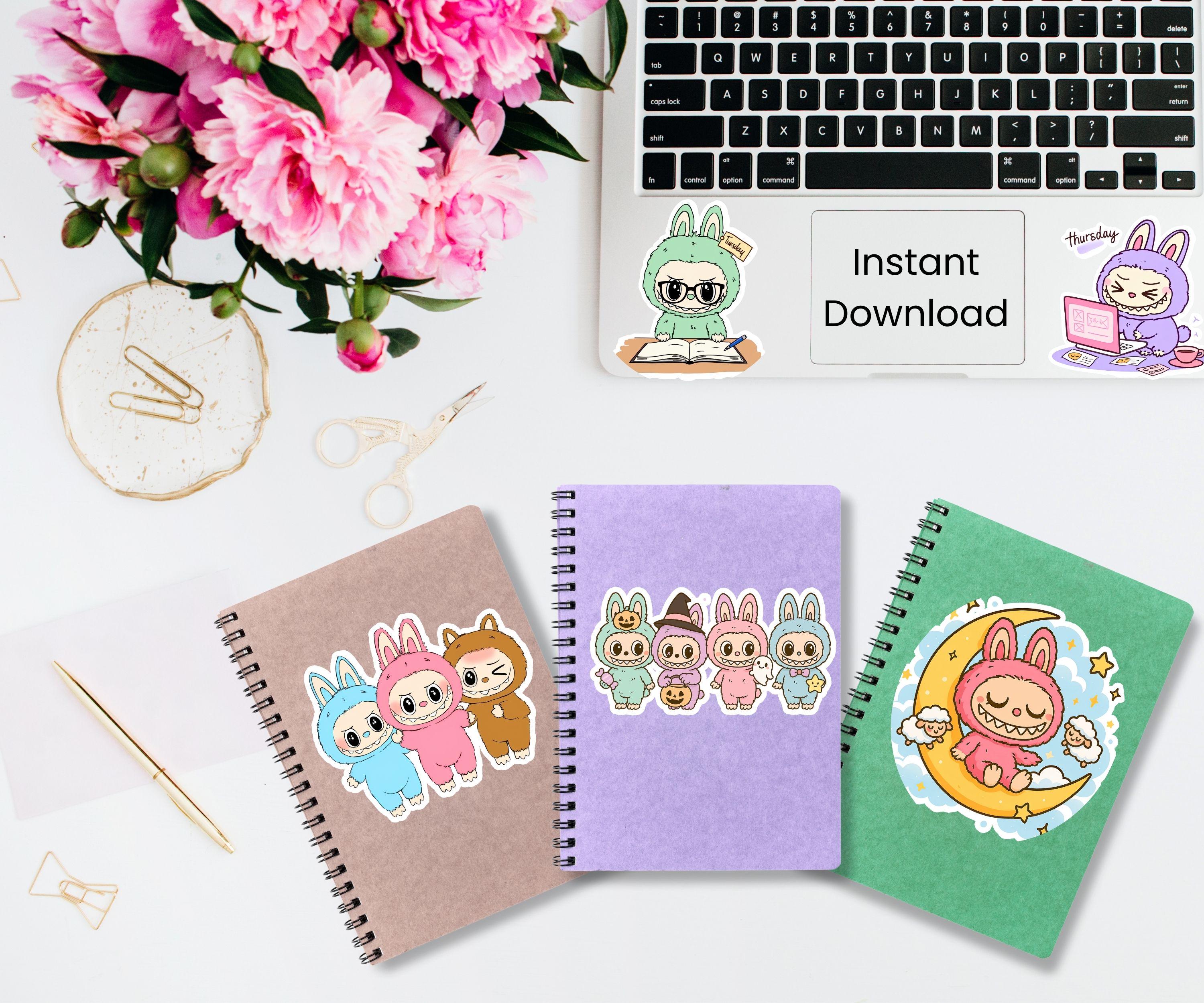 Labubu Stickers Bundle, 40+ Labubu Stickers, Kawaii Bunny Halloween ...