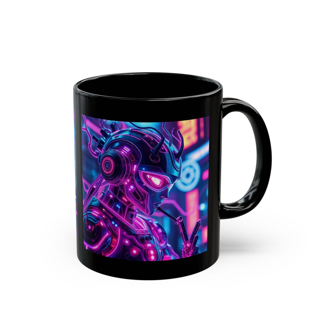 Mug, Cyberpunk Tech Neon Design, Retro Futuristic Coffee Cup, Unique ...