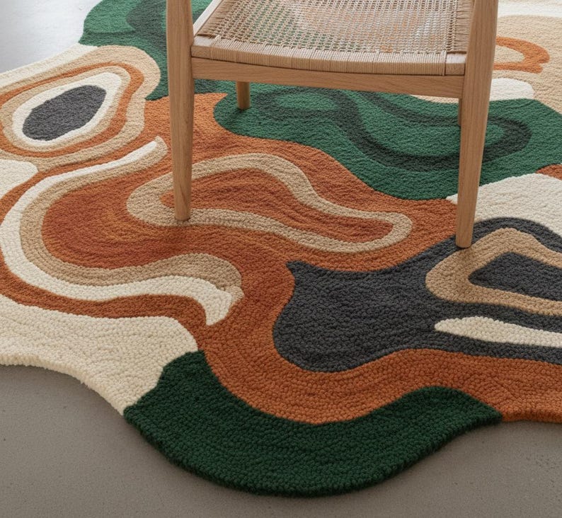 Handtufted Wool Rug Organic Abstract Multicolor Carpet Modern Artistic ...