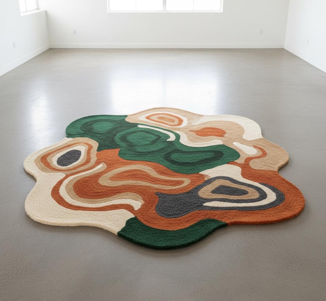 Handtufted Wool Rug Organic Abstract Multicolor Carpet Modern Artistic ...