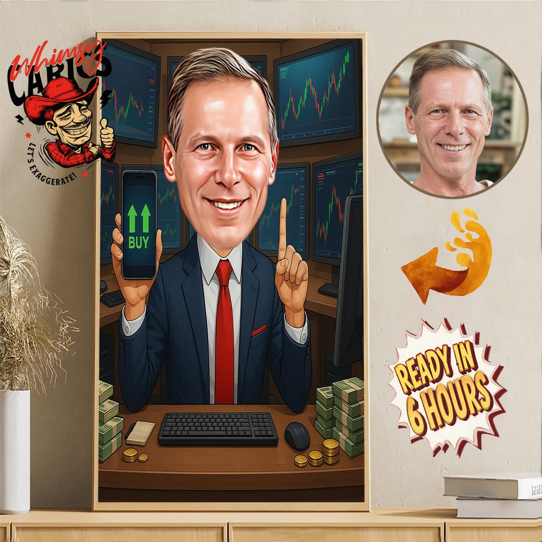 Custom Stock Trader Caricature: Funny Finance Gift (digital Portrait ...