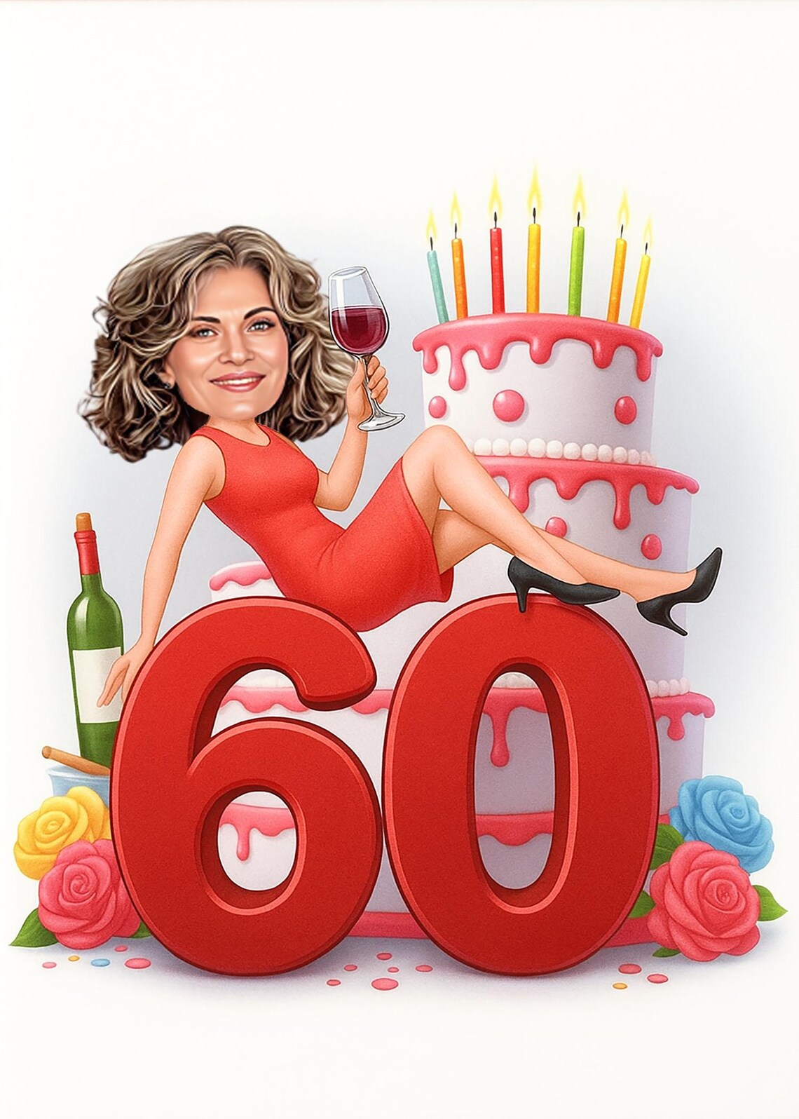 Personalized 60th Birthday Caricature: Custom Cartoon Portrait Gift ...