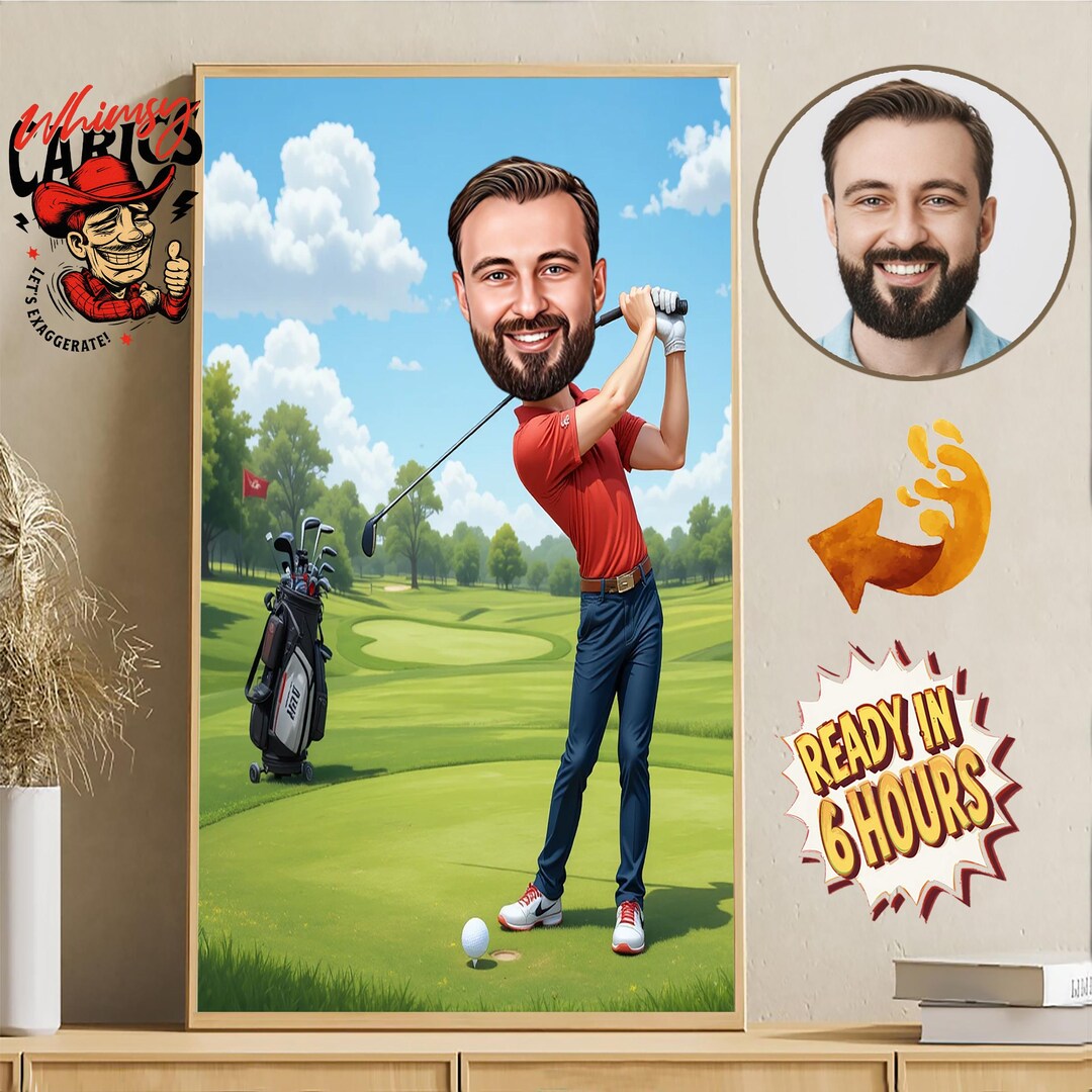 Personalized Golfer Caricature: Funny Golf Art Gift (digital Portrait ...