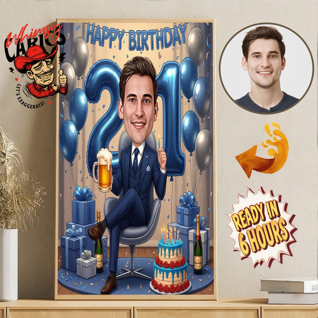 Personalized 21st Birthday Cartoon Portrait: Custom Caricature Gift ...