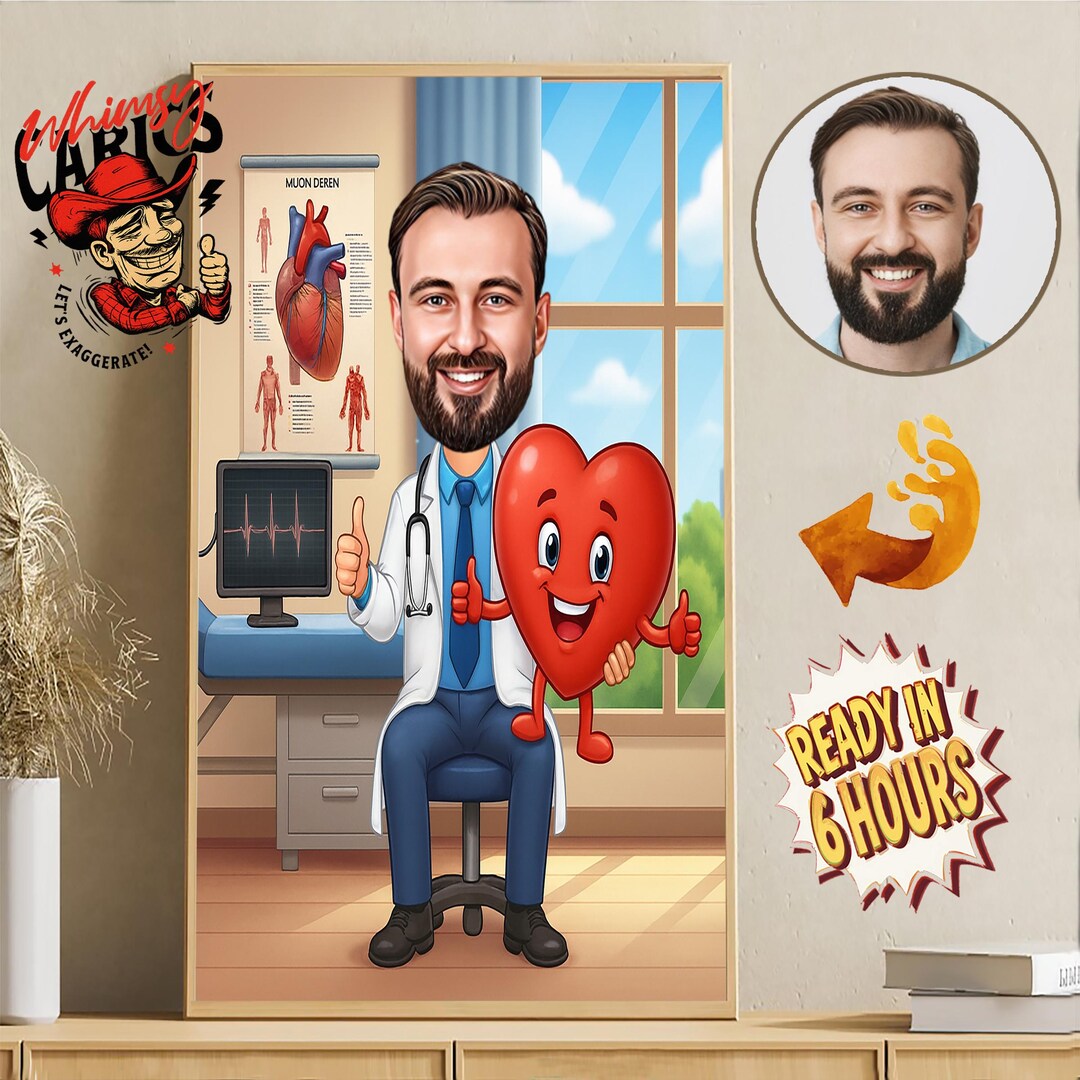 Custom Cardiologist Caricature Portrait: Funny Heart Doctor Gift - Etsy