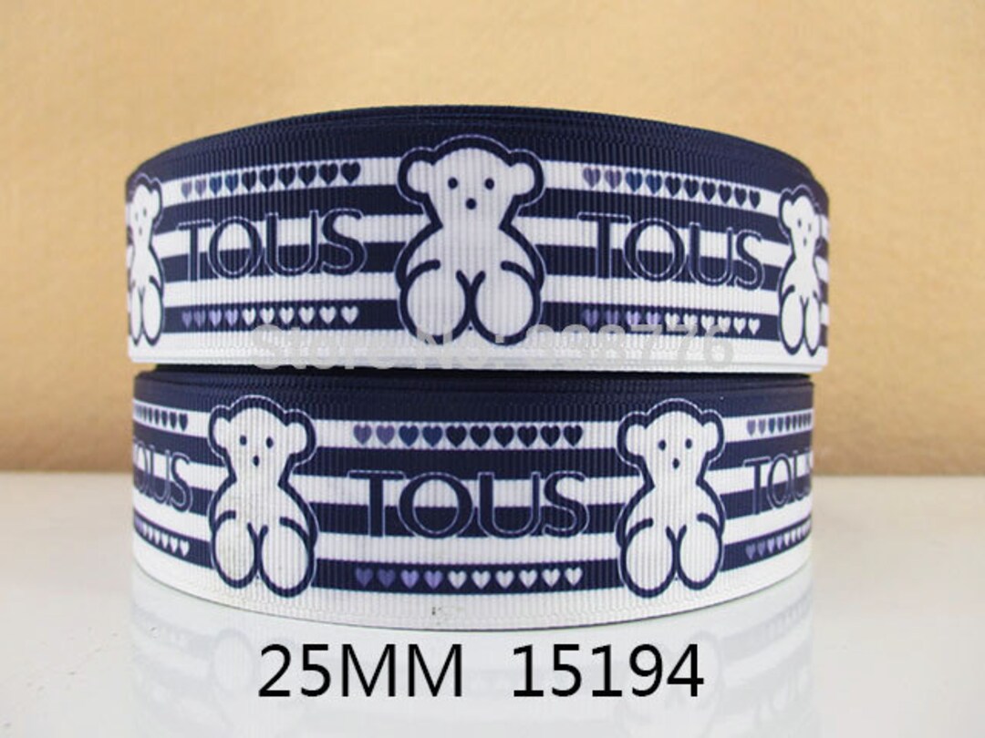 Teddy Bear Printed on Navy Blue and White Grosgrain Ribbon 1 25 Mm/diy ...
