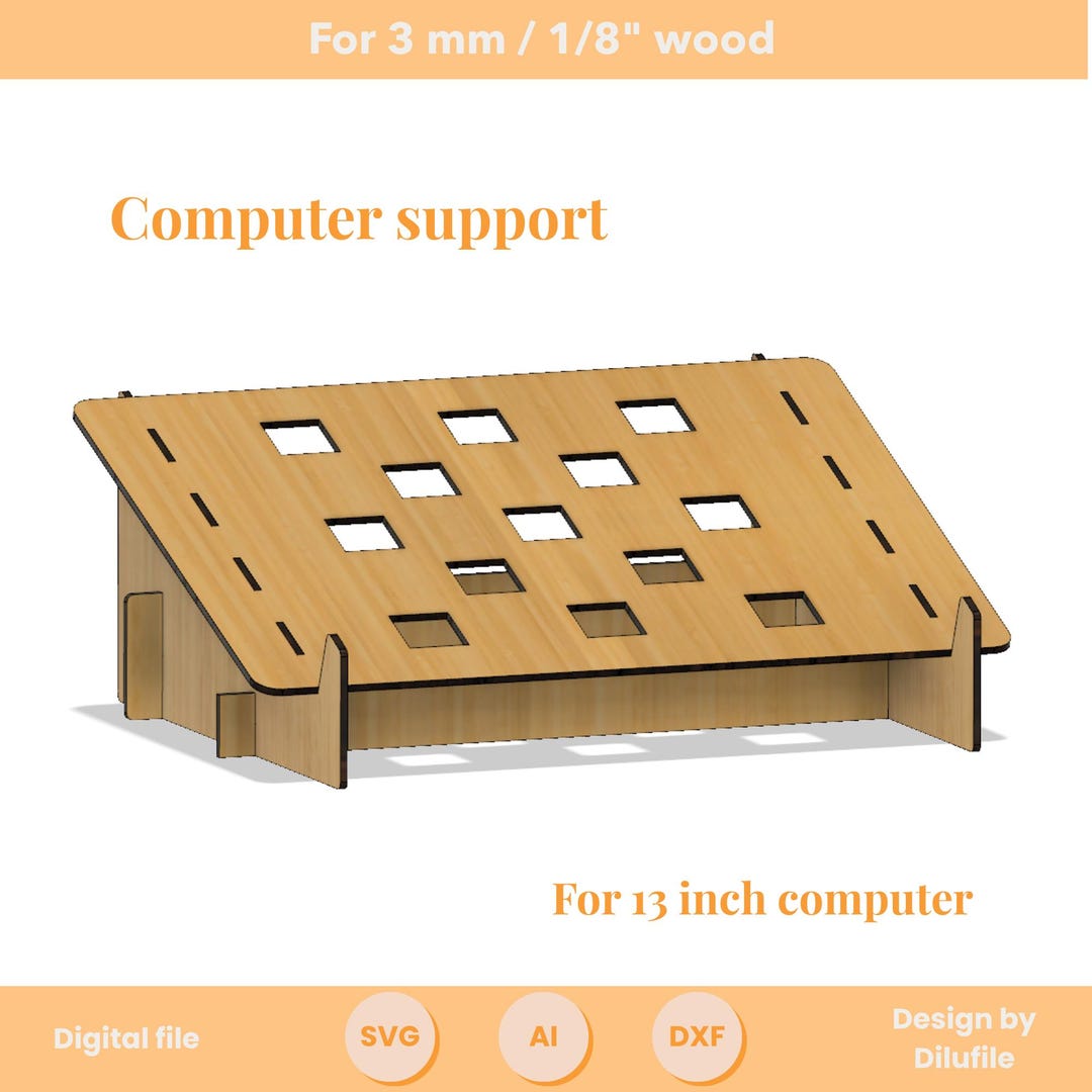 13 Inch Laptop Stand, Ventilated, Stylish and Ergonomic – SVG, DXF and ...