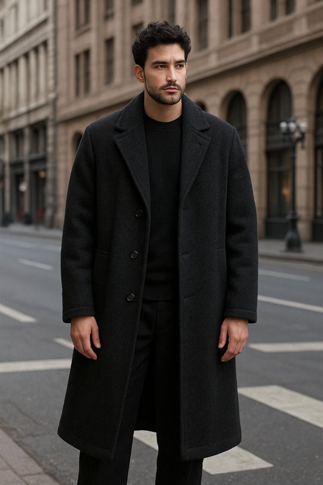 Black Overcoat for Men – Wool Blend Long Coat, Elegant Winter Formal ...