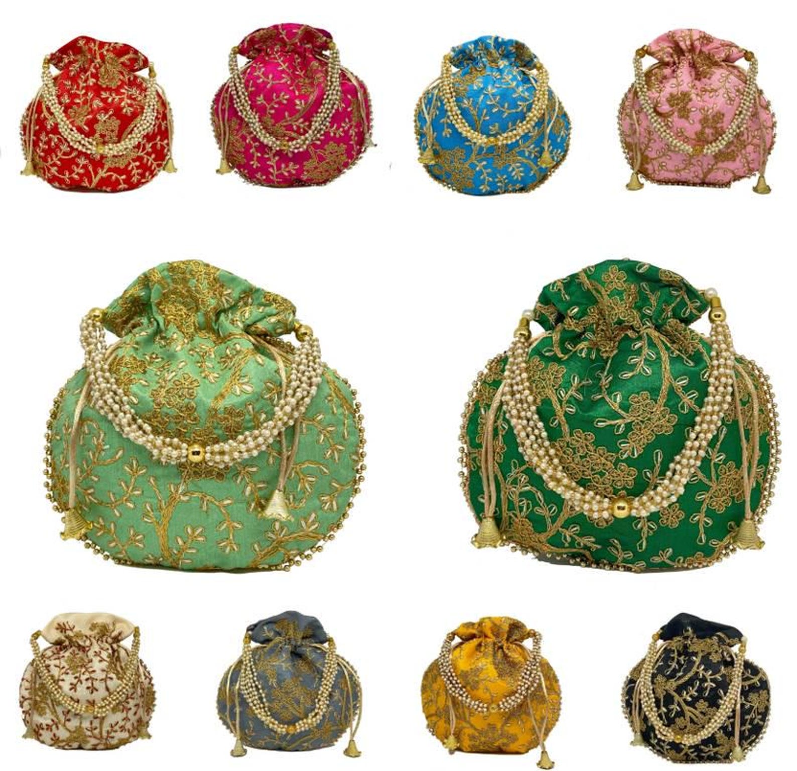 Lot of 100 Indian Handmade Women's Embroidered Clutch Purse Potli Bag ...