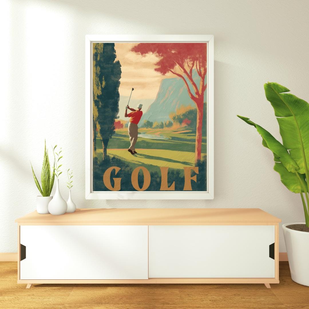 Buy Retro Golf Wall Art Printable – Elegant Golfer in Full Swing Poster ...