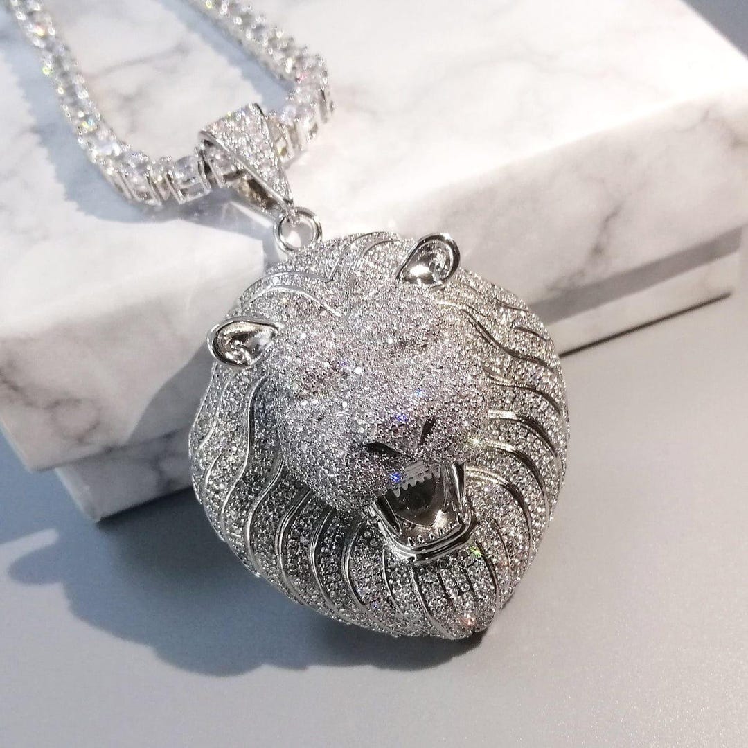 Lion Iced Out Moissanite Pendant, 925 Sterling Silver Pendant, VVS1 D ...