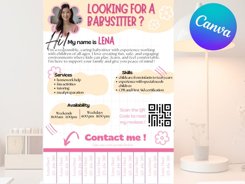 Editable Babysitter Flyer Template: Canva Babysitting Ad (instant ...
