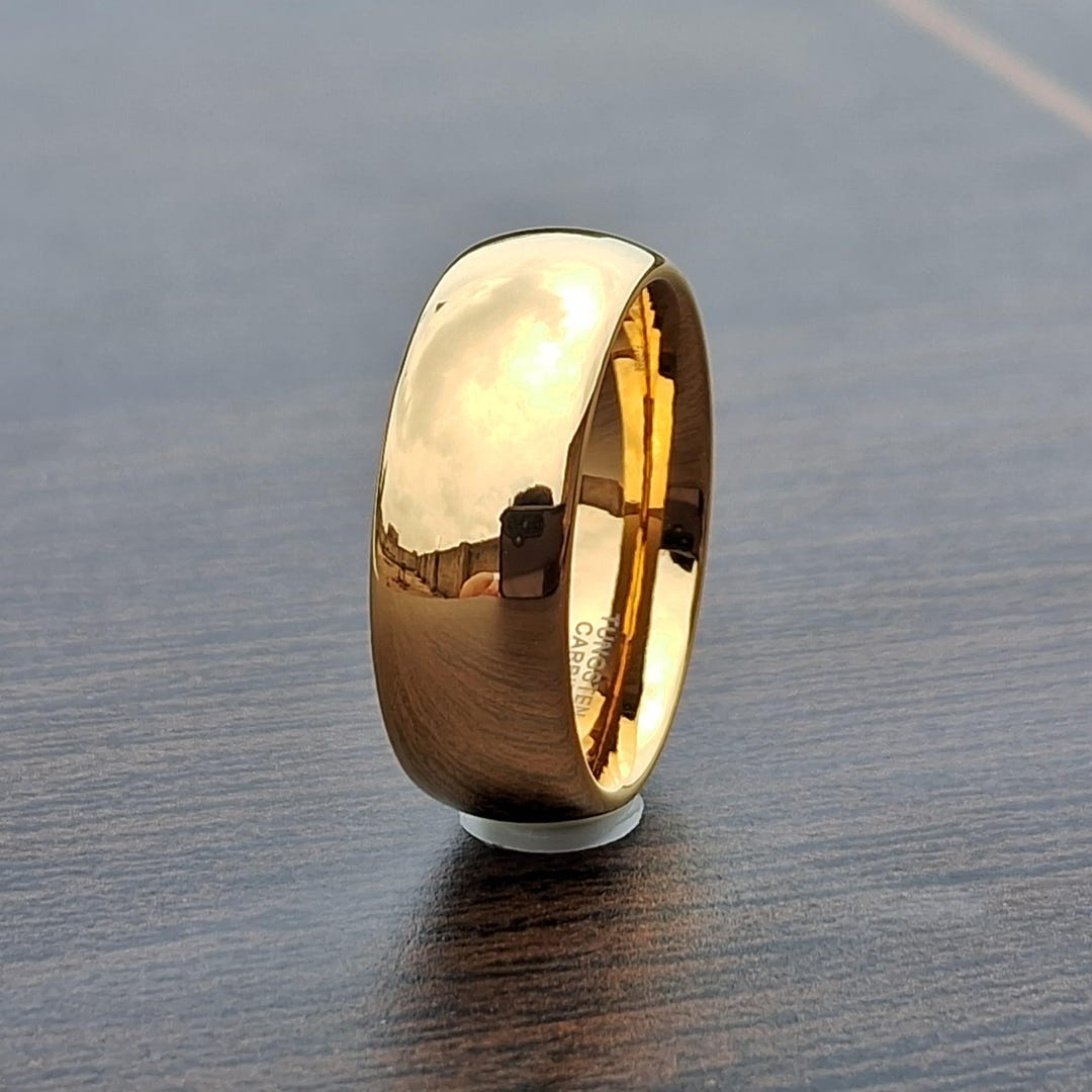 24K Gold Plated Tungsten Ring: 8mm Unisex Wedding Band - Etsy