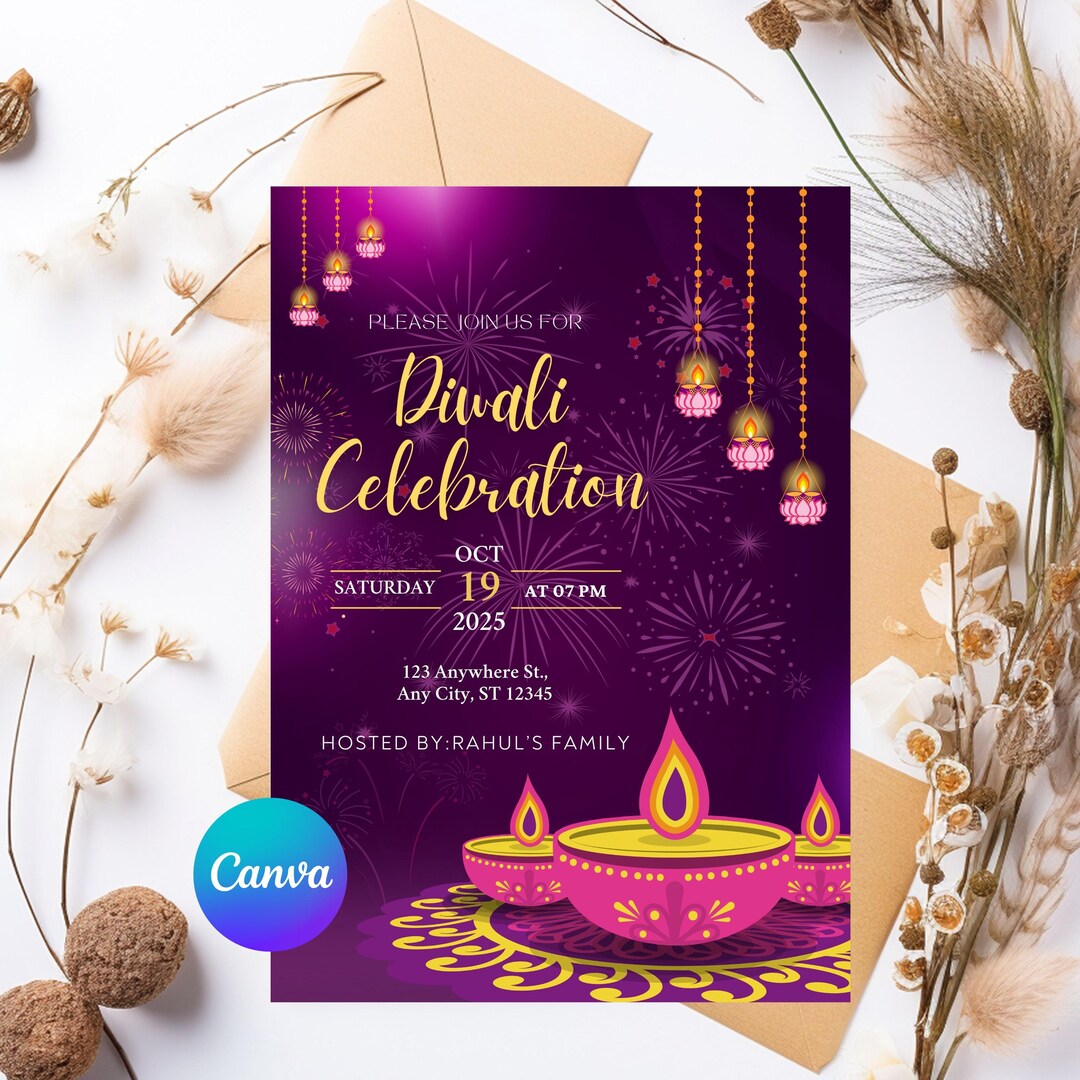 Editable Diwali Invitation: Hindu Festival of Lights (digital) - Etsy