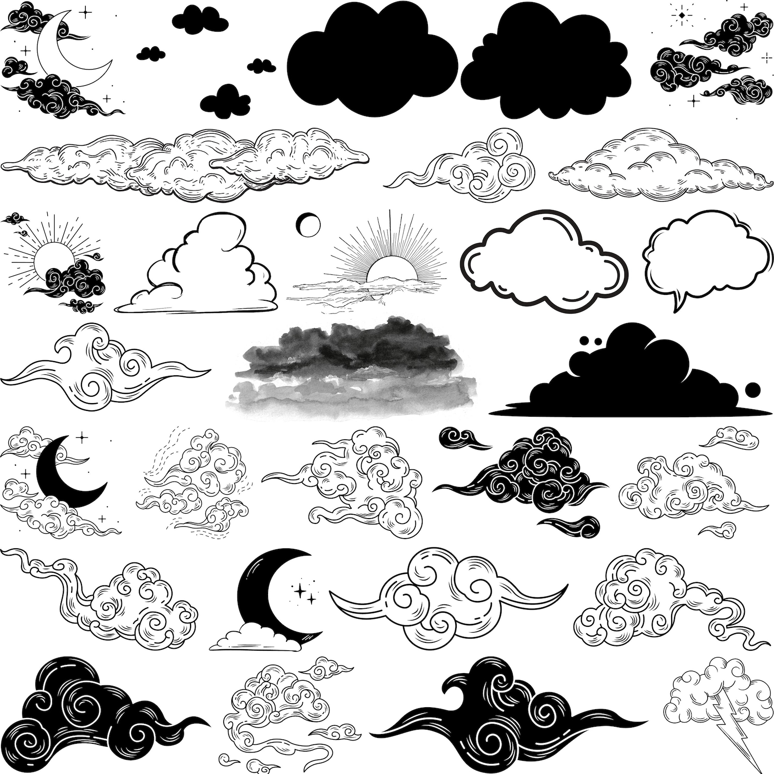Cloud SVG Bundle, Silhouette Vector Clipart (digital Download) - Etsy