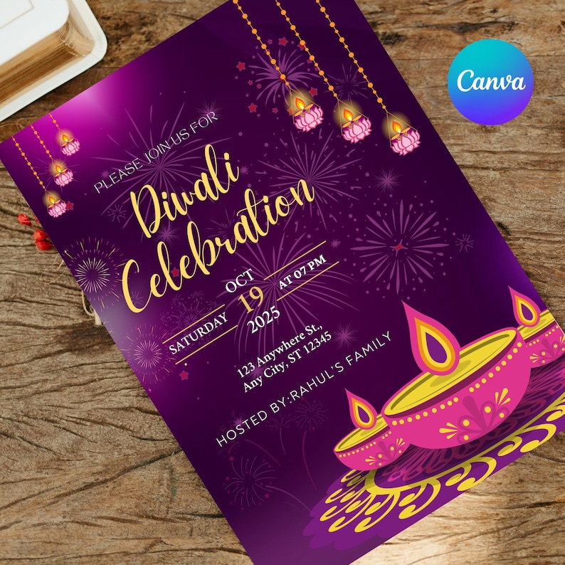 Editable Diwali Invitation: Hindu Festival of Lights (digital) - Etsy