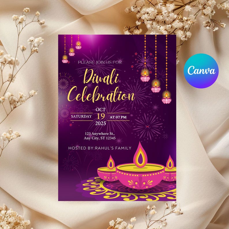 Editable Diwali Invitation: Hindu Festival of Lights (digital) - Etsy