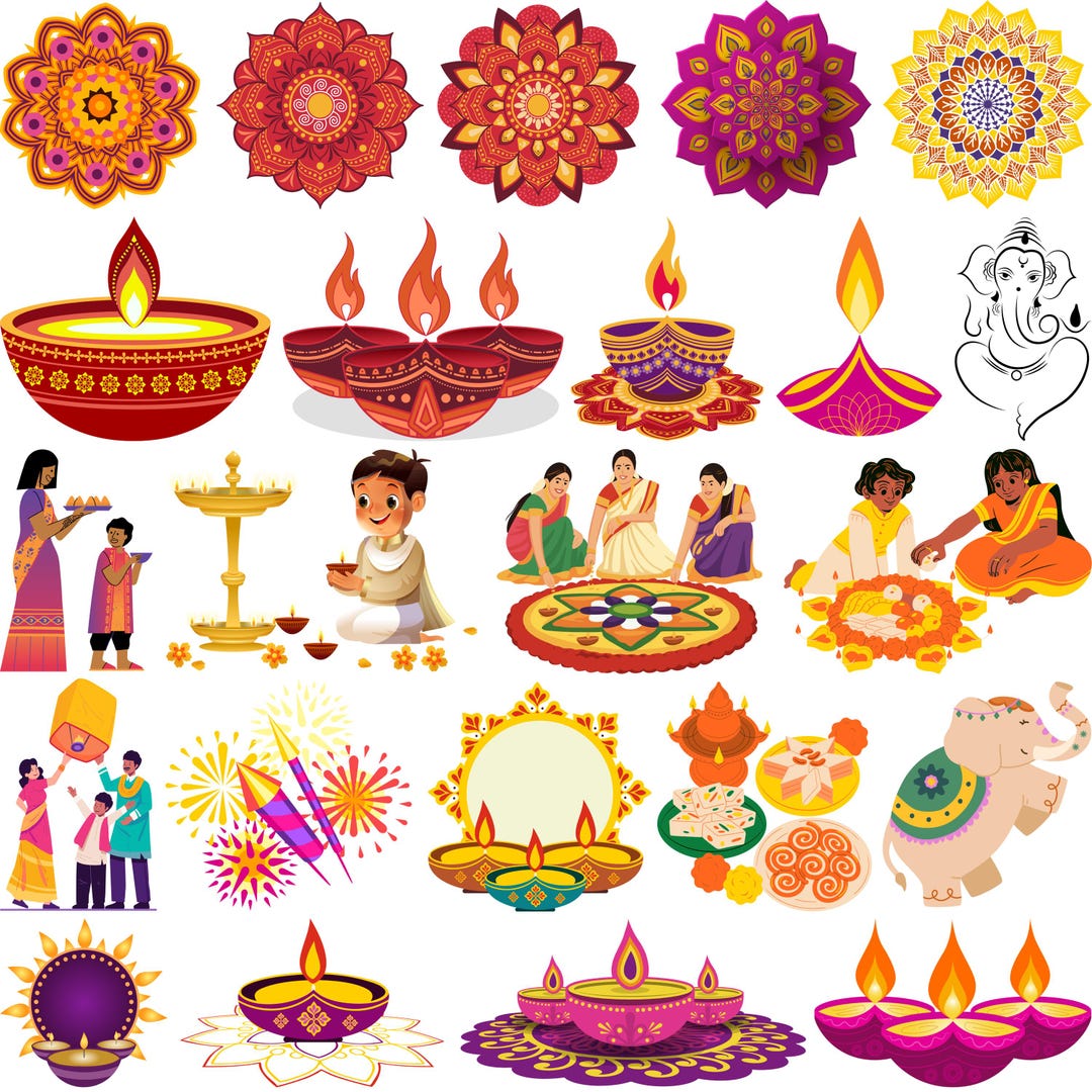 Diwali SVG Clipart Bundle: Rangoli, Celebration Graphics (digital ...
