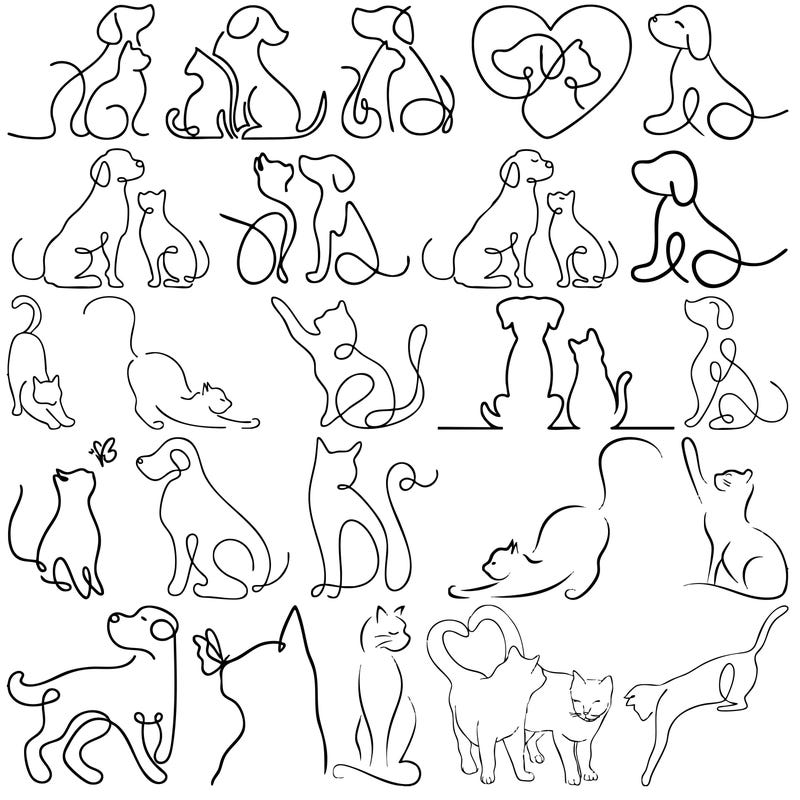 One Line Art Cat Faces - Etsy