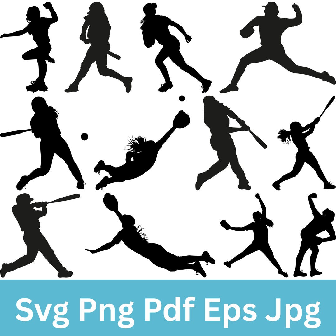 Softball Player SVG Bundle: Girl Silhouette Cut Files (digital Download ...