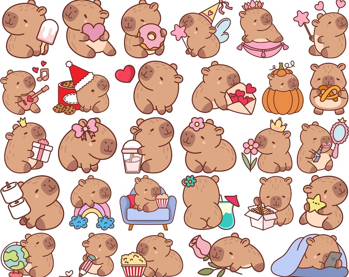 Cute Capybara Svg, Funny Capybara Clipart Bundle, Set Kawaii Animal ...