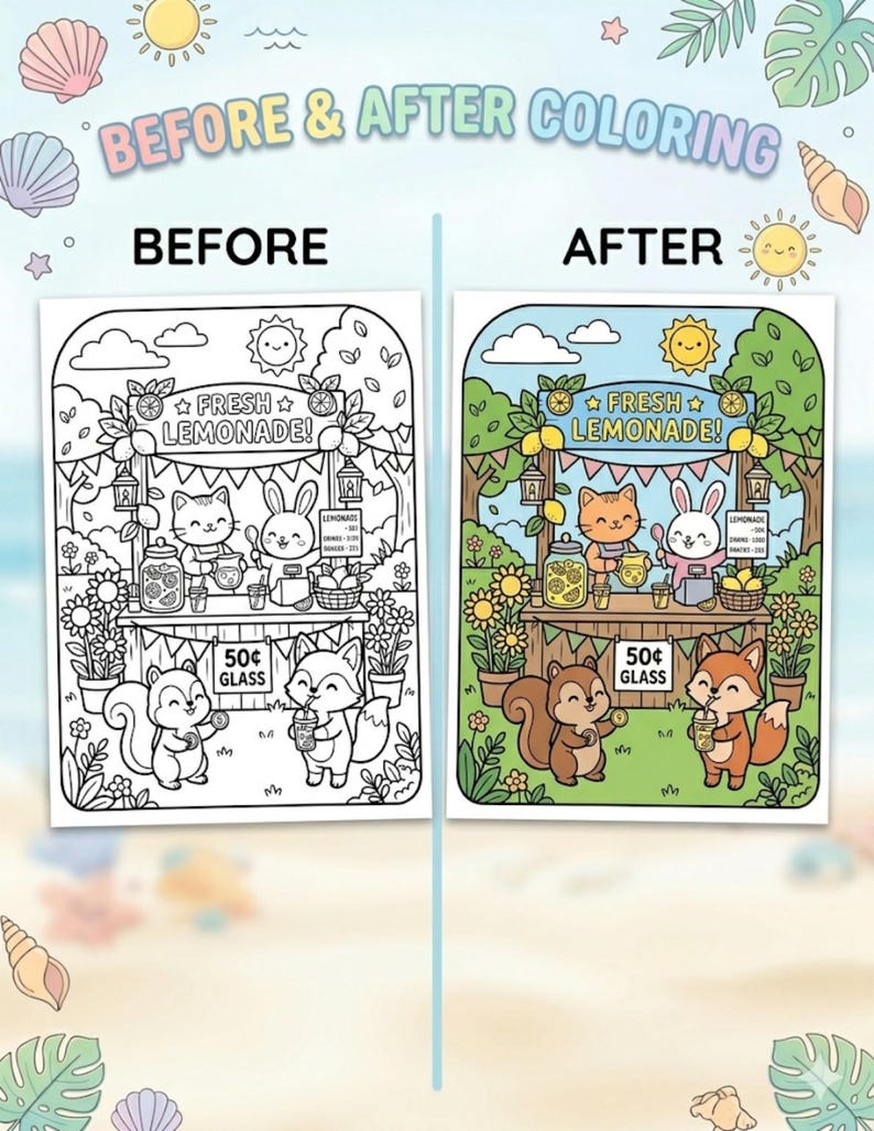 Summer Vacation Coloring Book Printable | 20 Cute Beach & Ocean ...