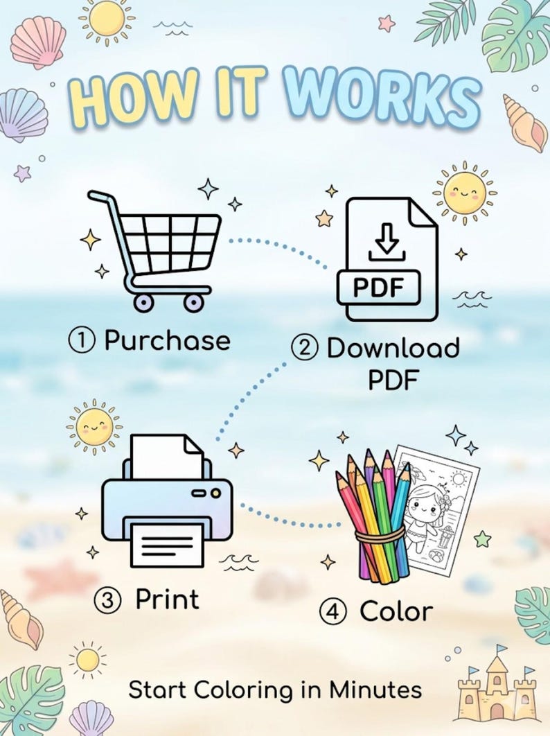 Summer Vacation Coloring Book Printable | 20 Cute Beach & Ocean ...