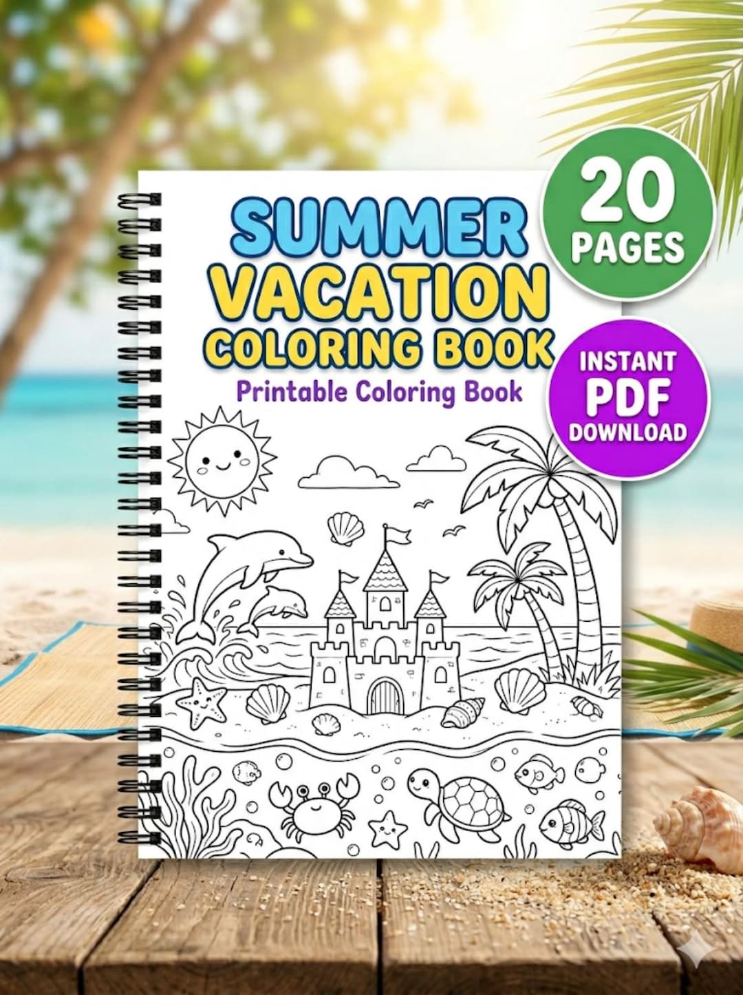 Summer Vacation Coloring Book Printable | 20 Cute Beach & Ocean ...