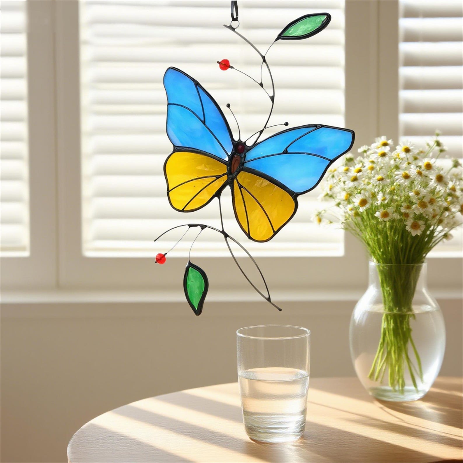 Stained Glass Butterfly Hanging Decoration – Blue & Yellow Window ...
