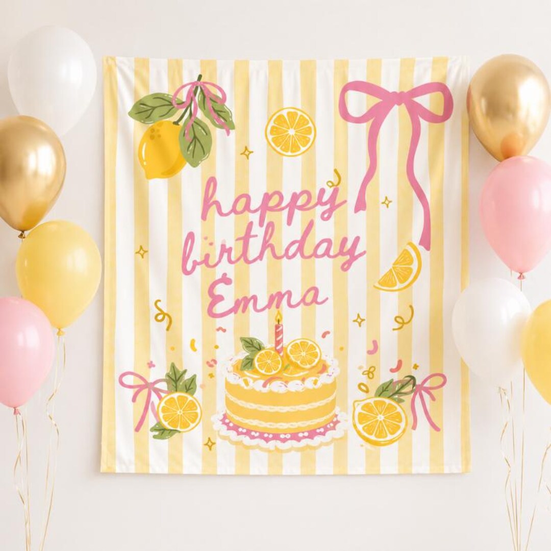 Custom Lemon Birthday Banner, Happy Birthday Tapestry, Personalized ...