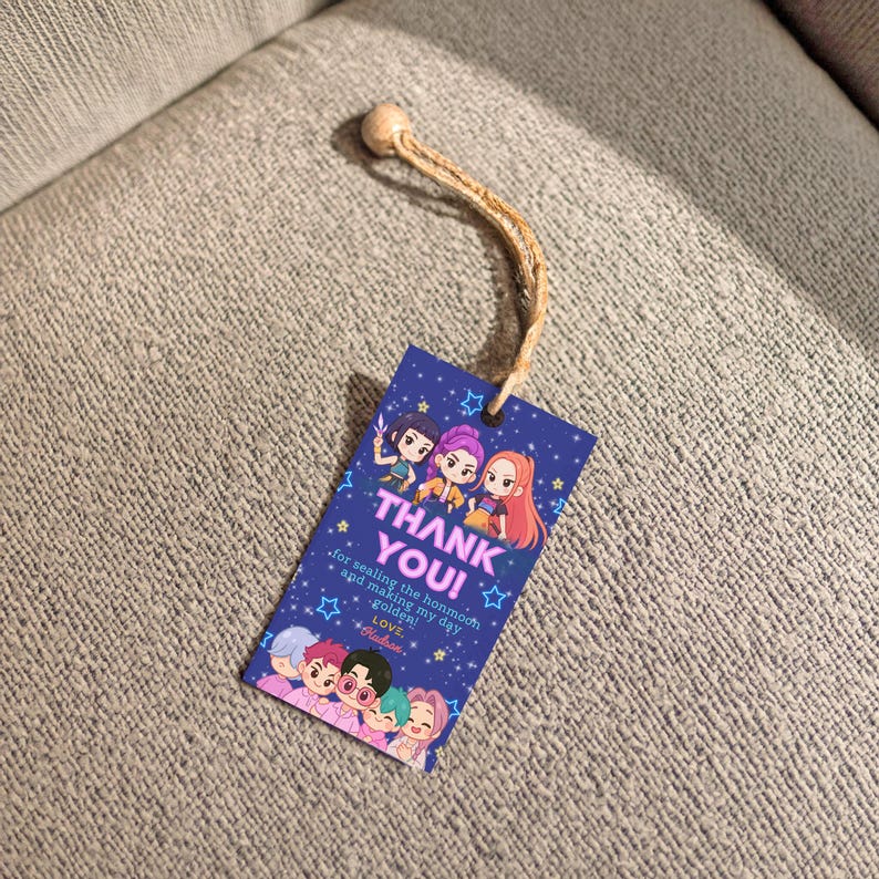 Kpop Demon Hunter Theme Party Favors Tags: Huntrix Saja Boys Thank You ...