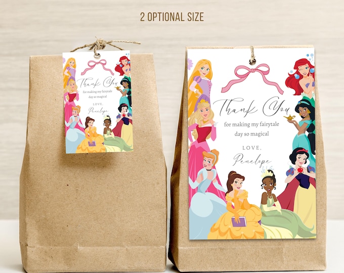 Editable Princess Thank You Tag Princess Theme Birthday Favor Tags ...