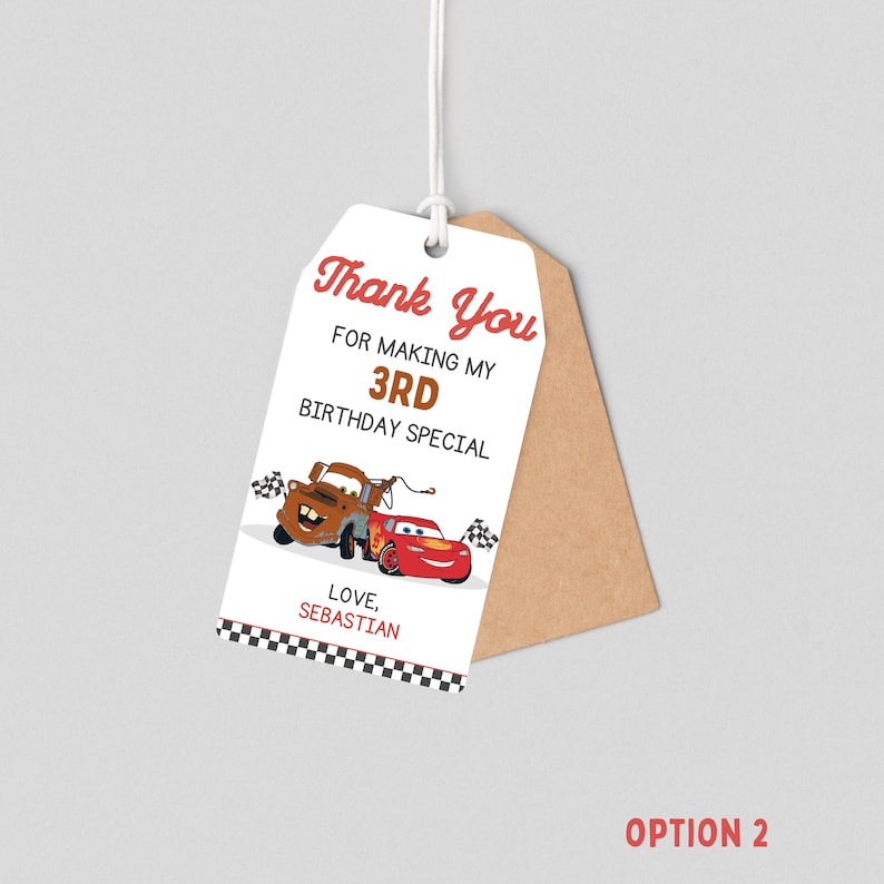 Race Car Party Favor Tags: Mcqueen and Mater Theme Thank You Card ...