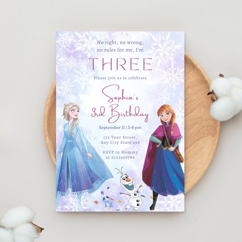 Frozen 3rd Birthday Invitation: Editable Elsa Anna Frozen Theme Party ...
