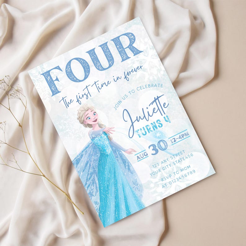 Frozen Fourth Birthday Invitation: Editable Elsa 4th Birthday Party ...