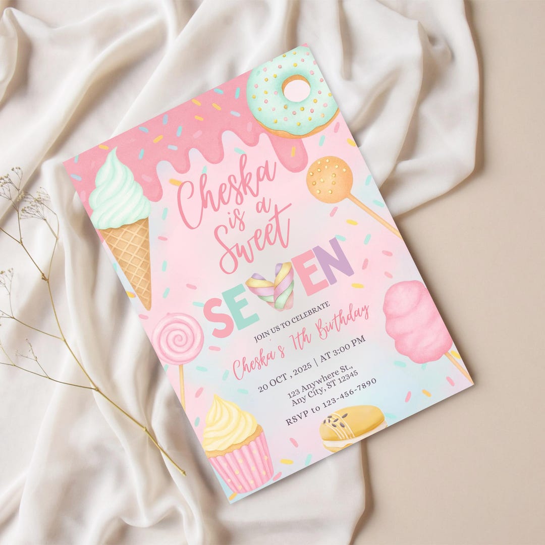 Editable Sweet Seven Invitation : Sweet Birthday Candy Theme Party ...