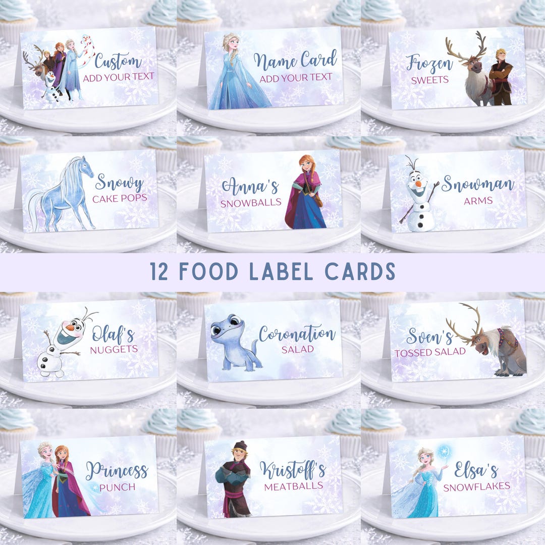 Frozen Theme Food Labels Princess Elsa Birthday Food Tent Cards ...